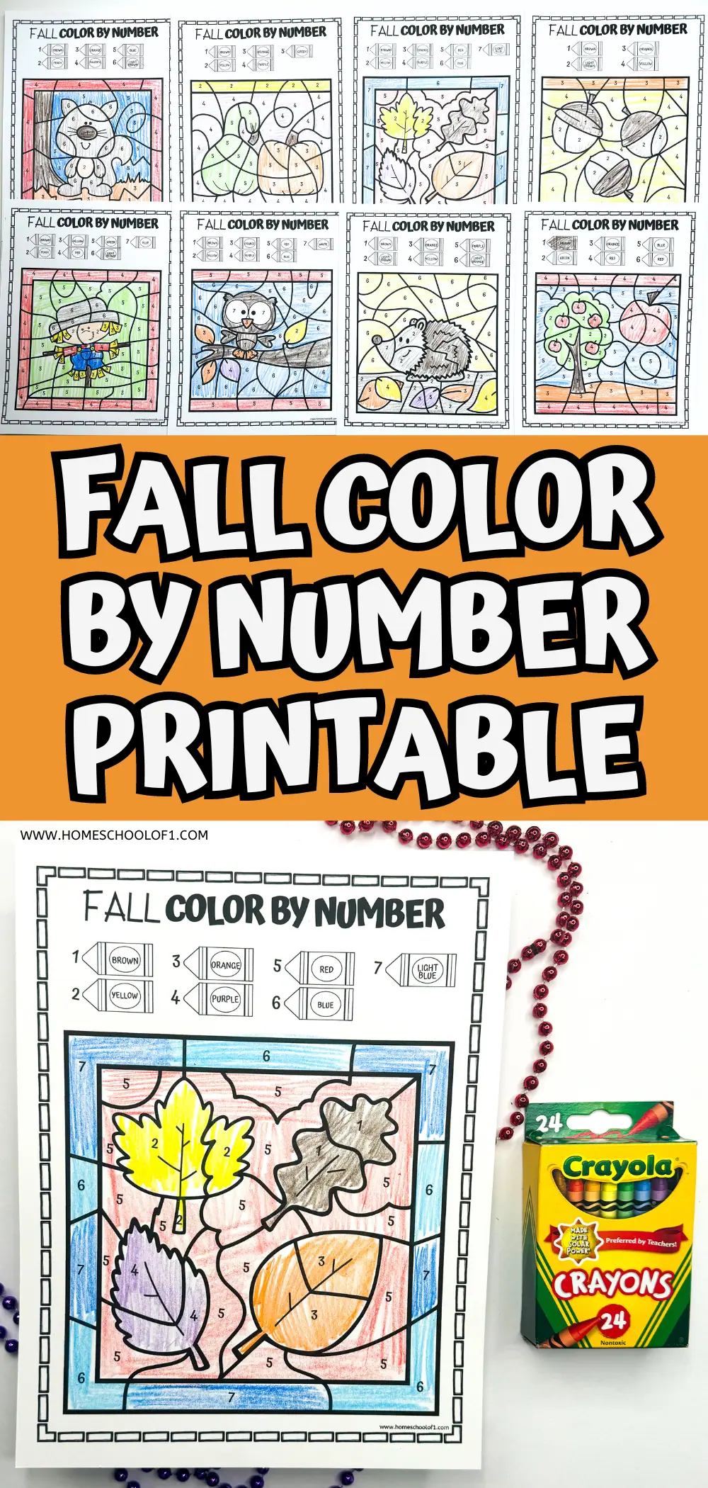 Free Fall Color by Number Worksheets