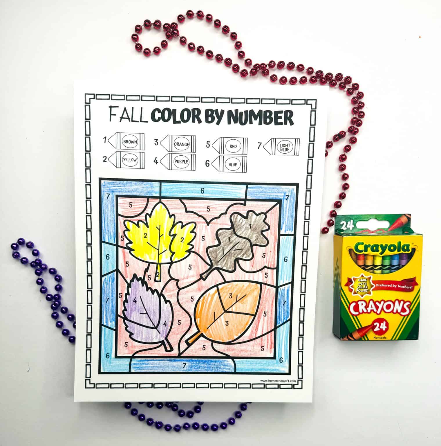 Free Fall Color by Number Worksheets