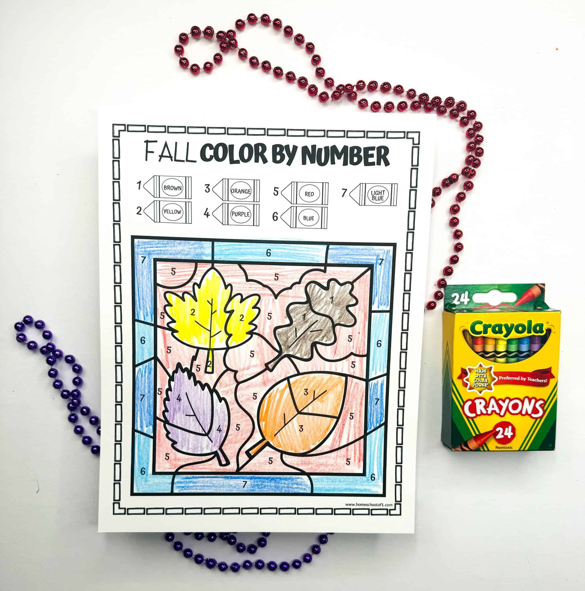 Free Fall Color by Number Worksheets