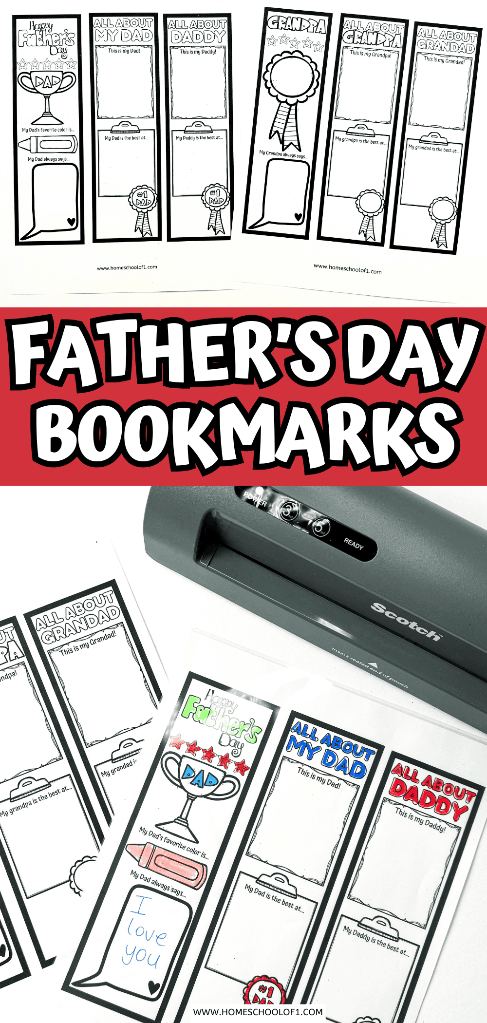 Free Printable Father’s Day Bookmarks to Color
