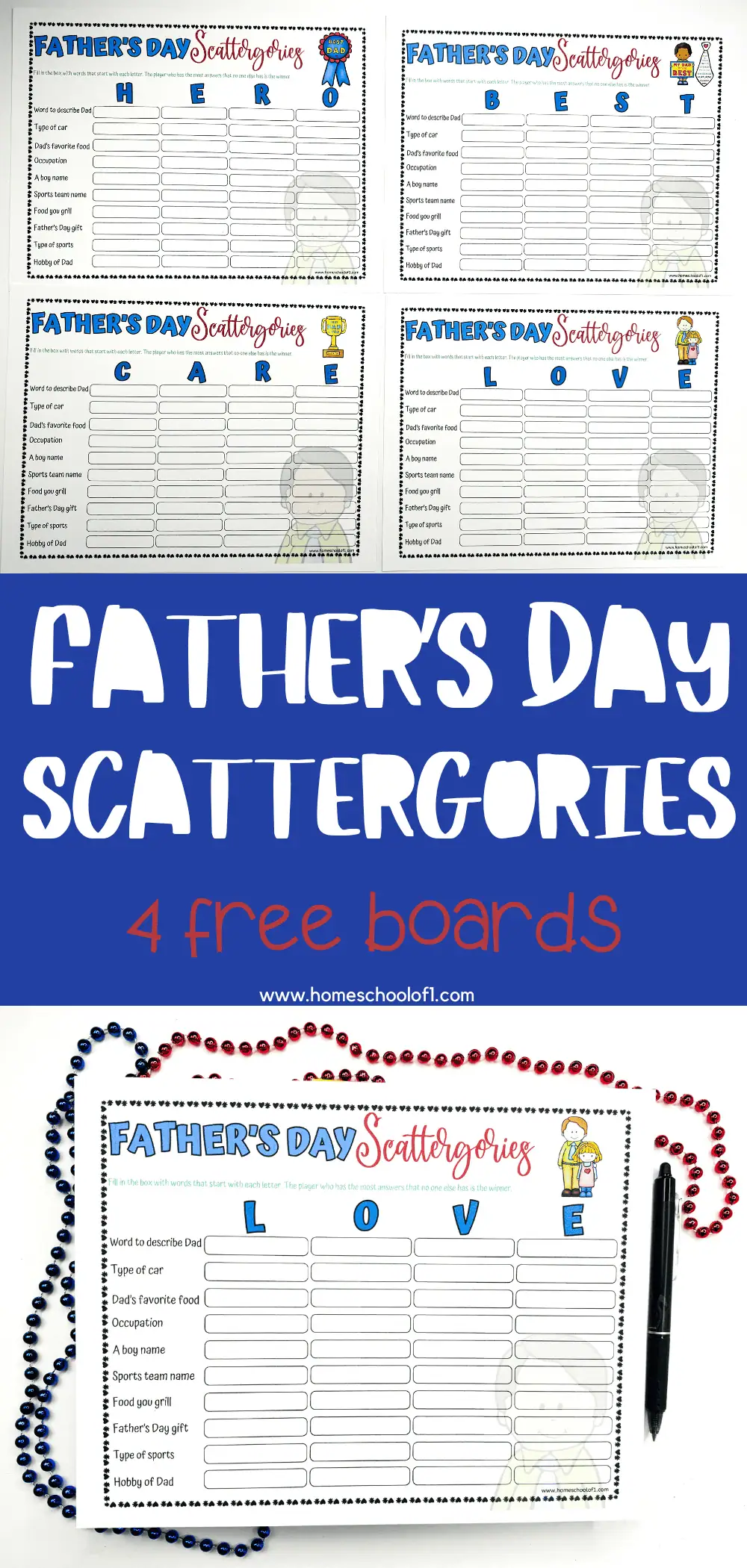 Free Father's Day Scattergories Printable