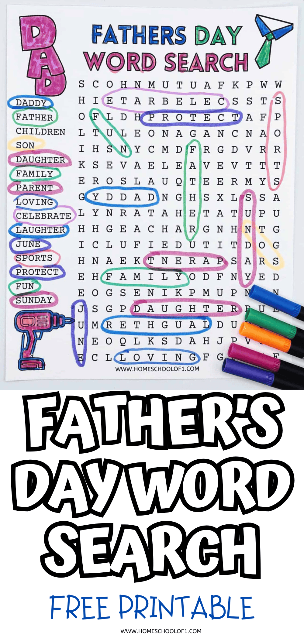 Free Father's Day Word Search Printable for Kids