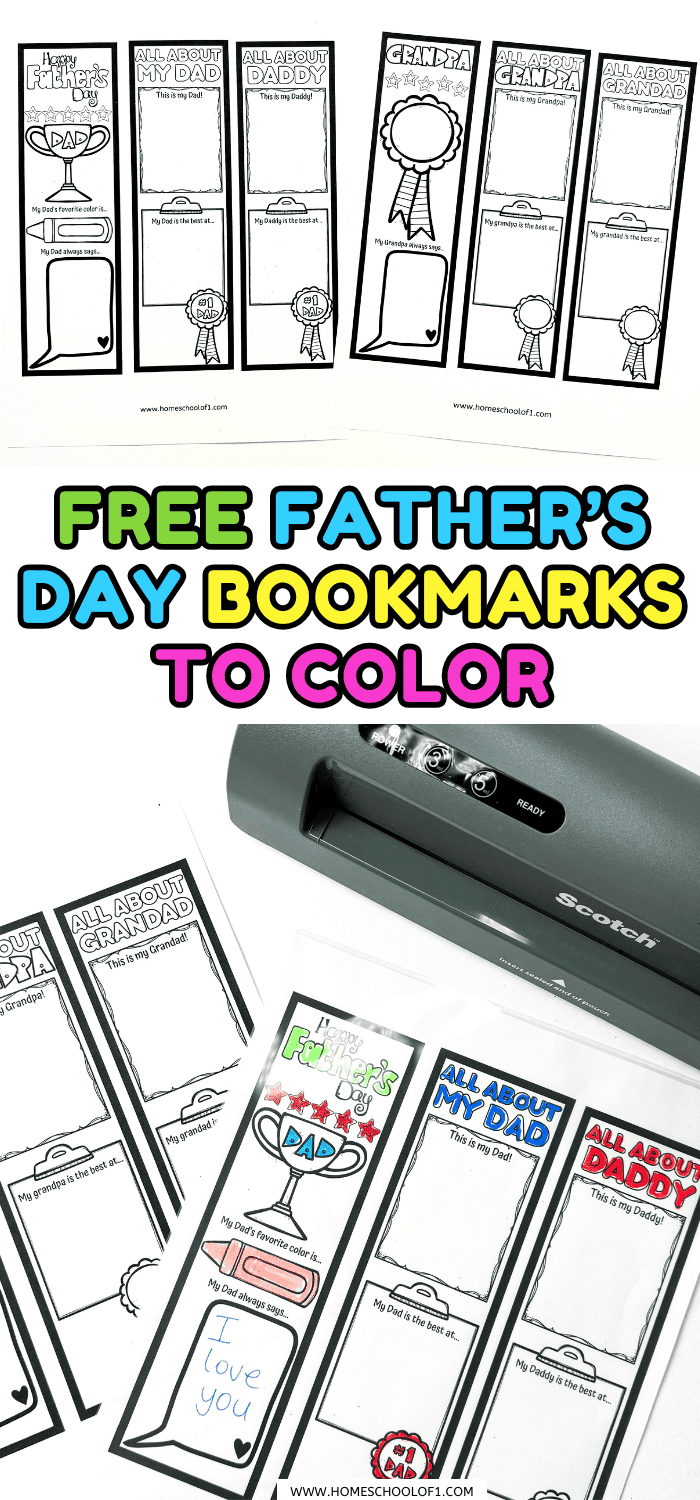 Free Printable Father’s Day Bookmarks to Color