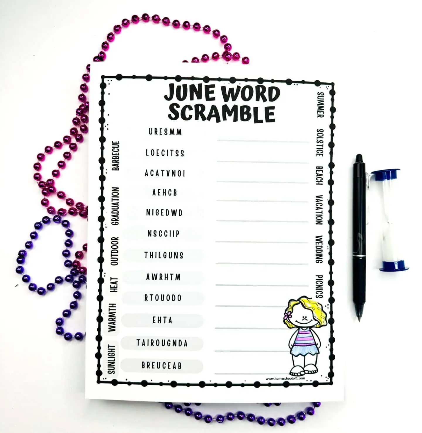 Free June Word Scramble Printable