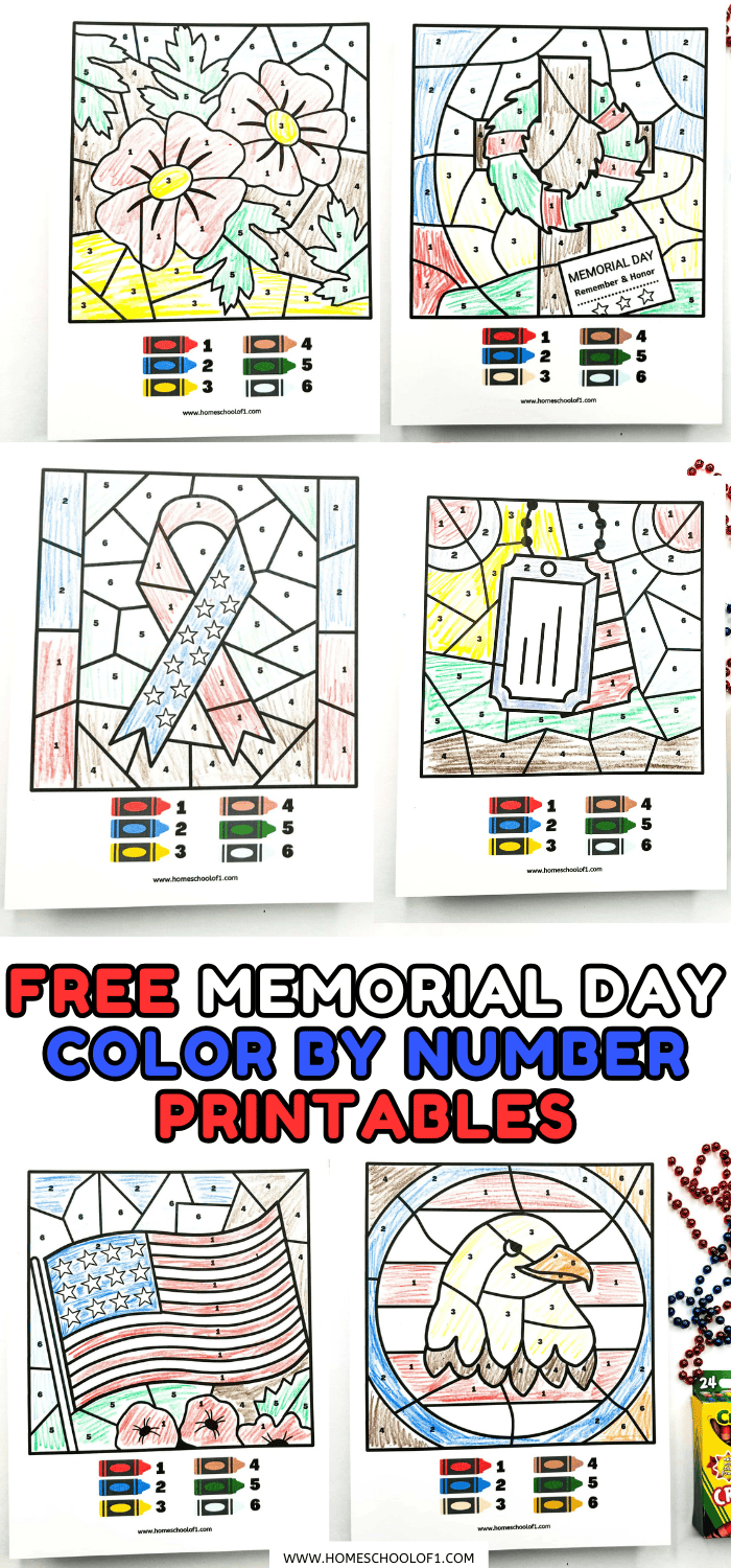Free Memorial Day Color by Number Worksheets for Kids