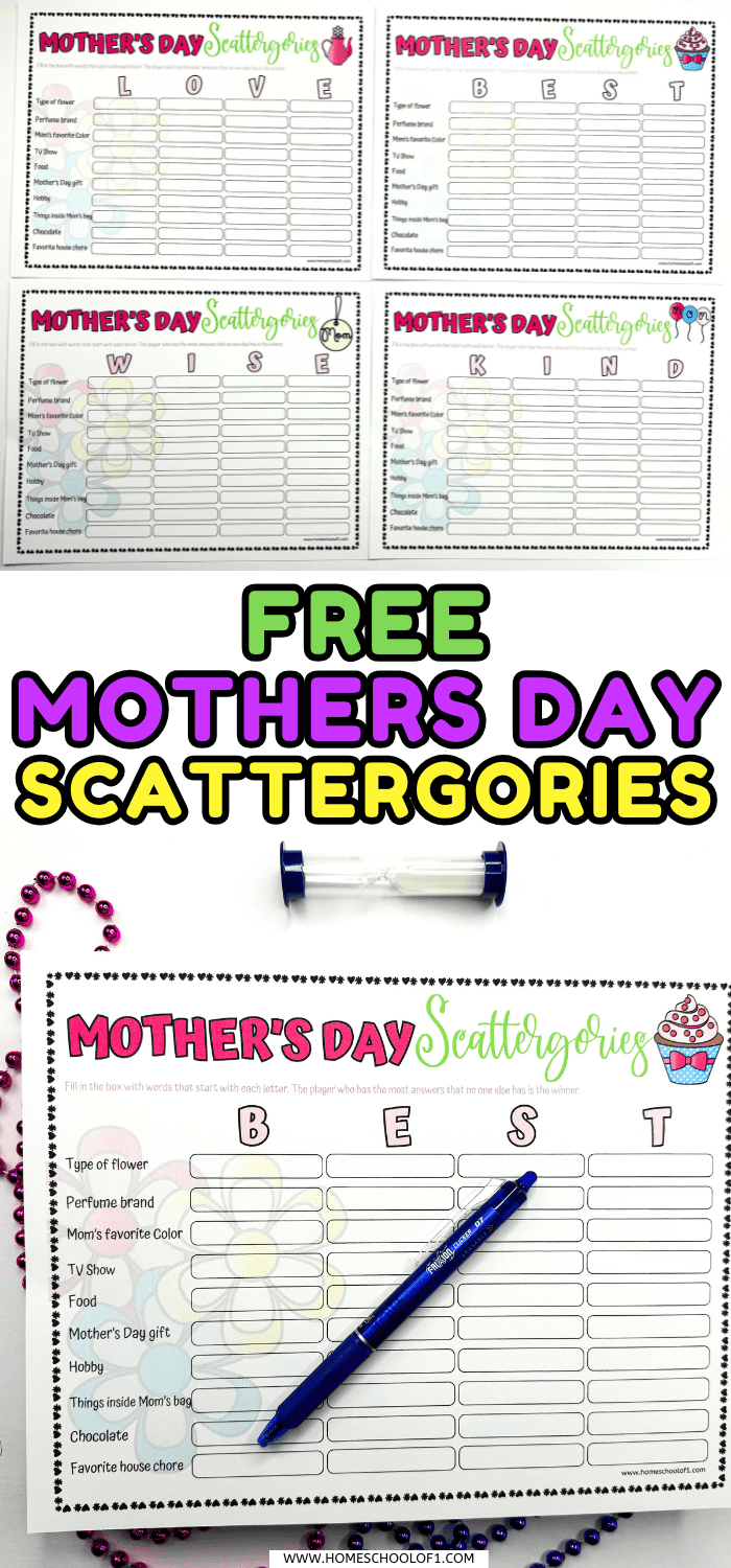 Free Mother’s Day Scattergories Printable Game