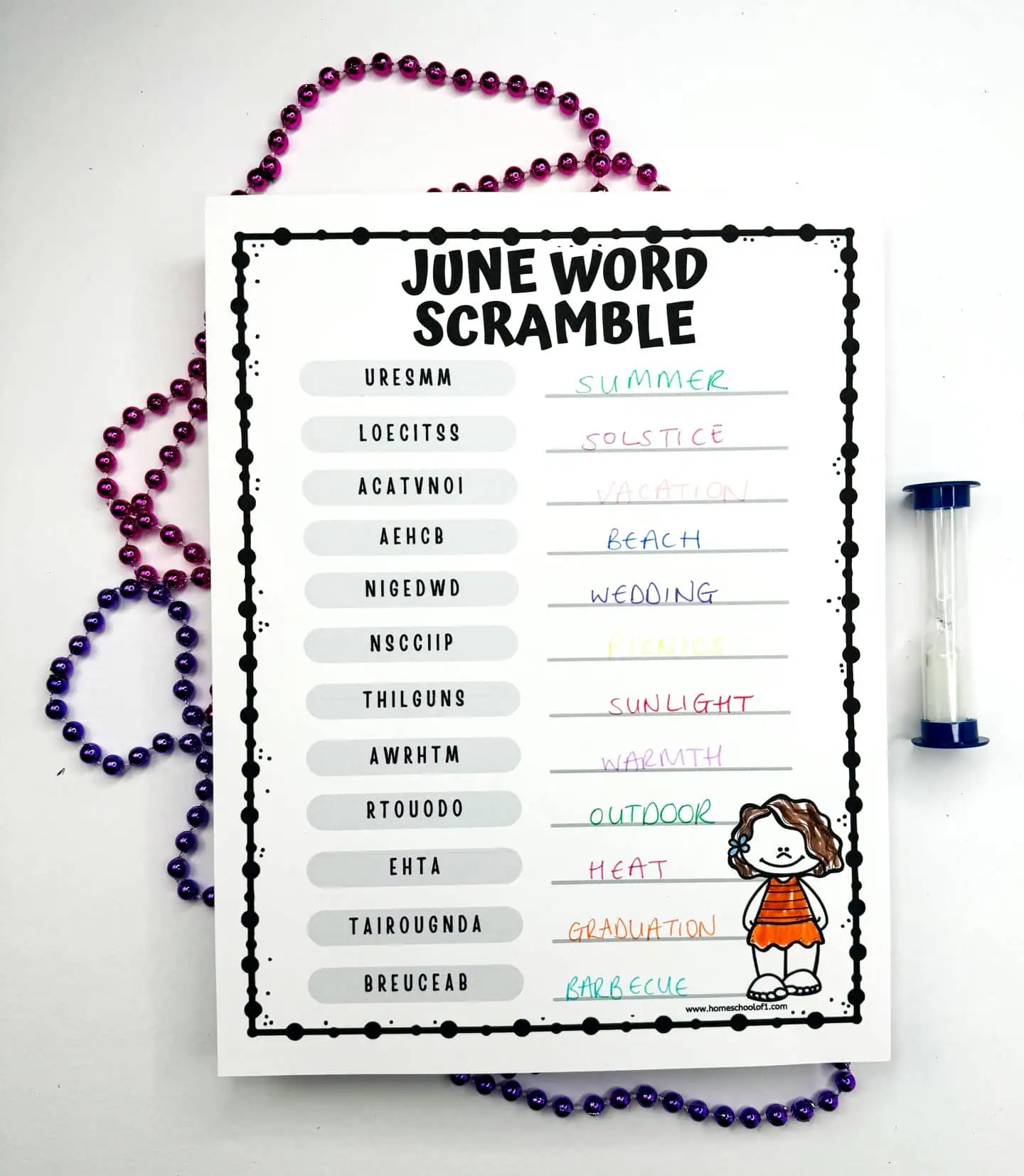 Free June Word Scramble Printable
