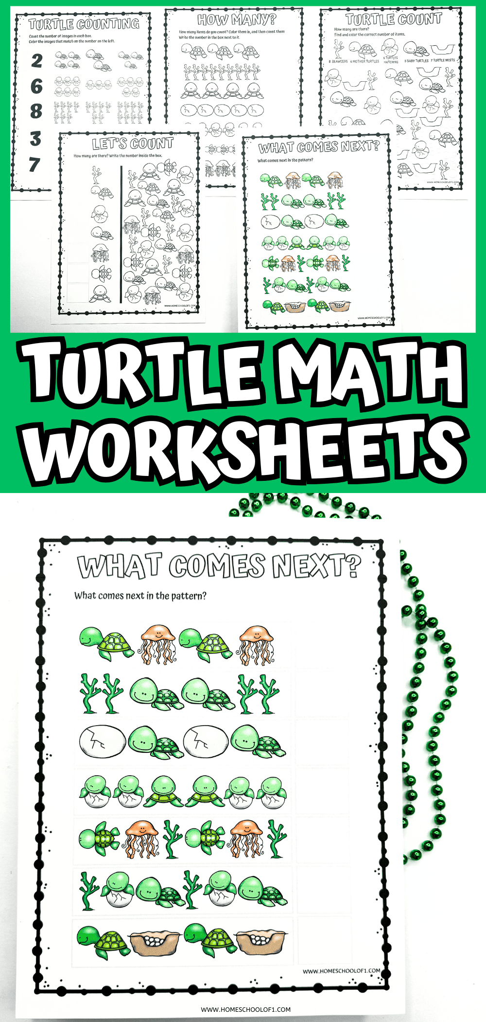 5 Free Turtle Math Worksheets for Preschoolers