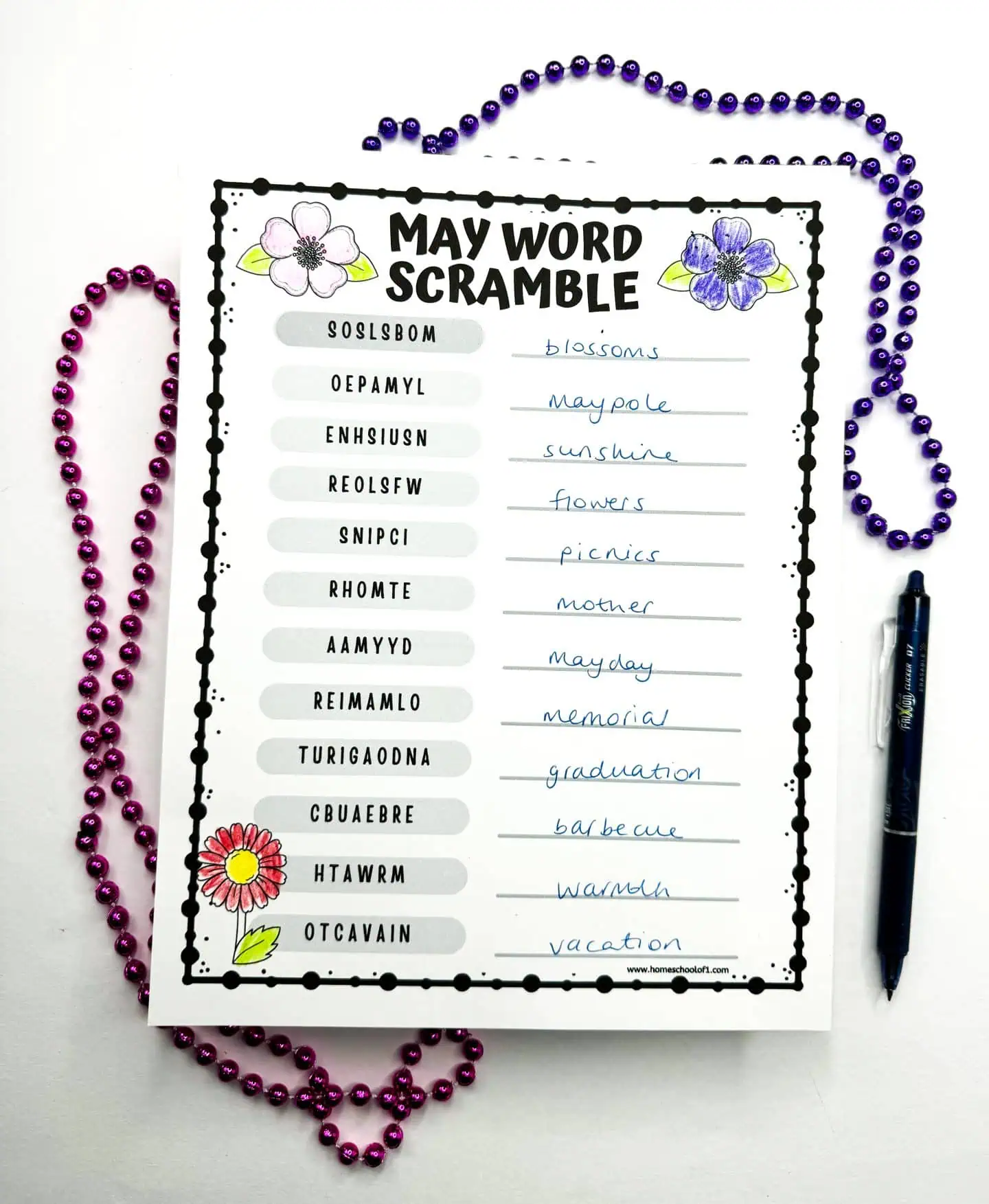 Free May Word Scramble Printable