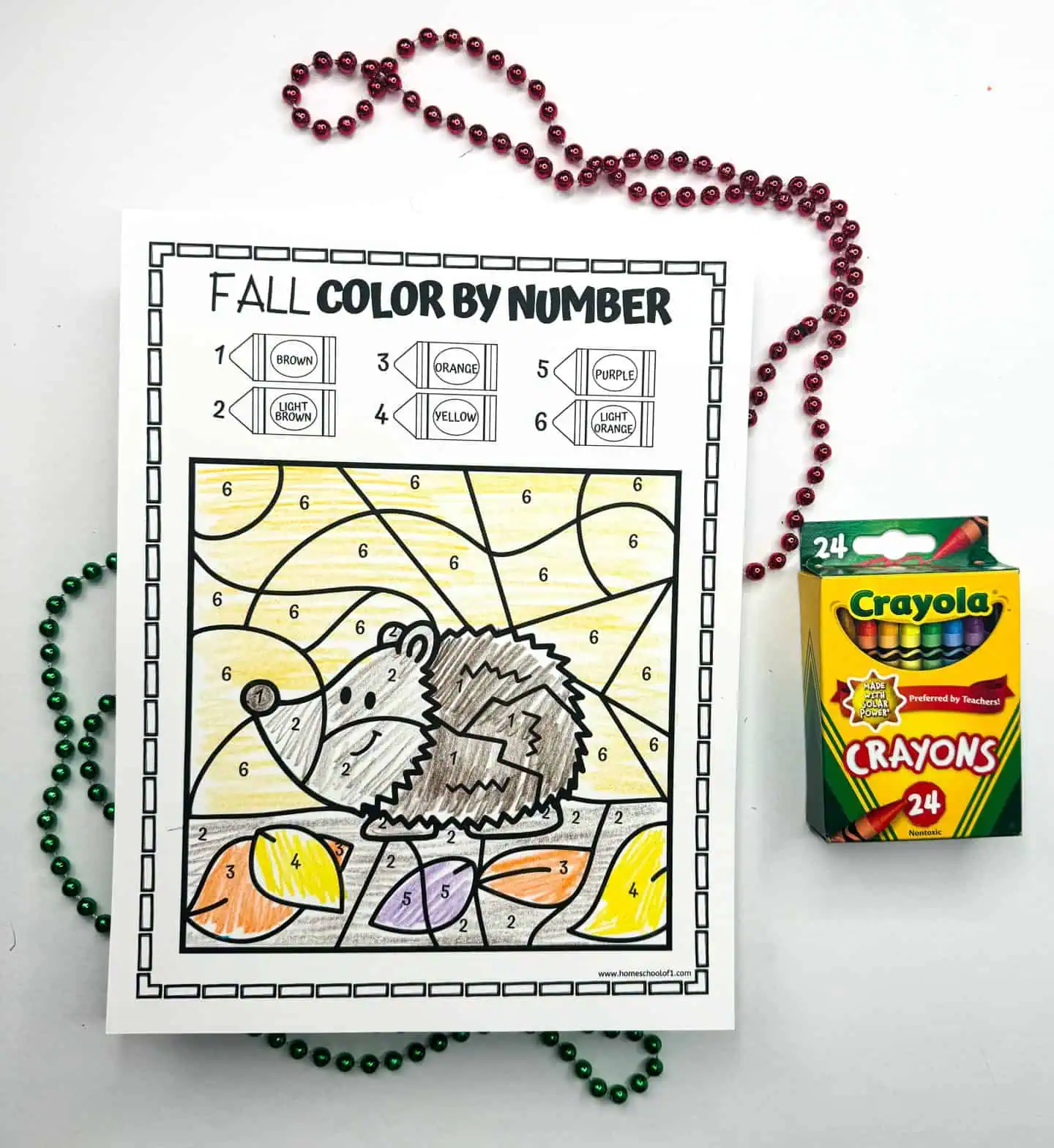Free Fall Color by Number Worksheets