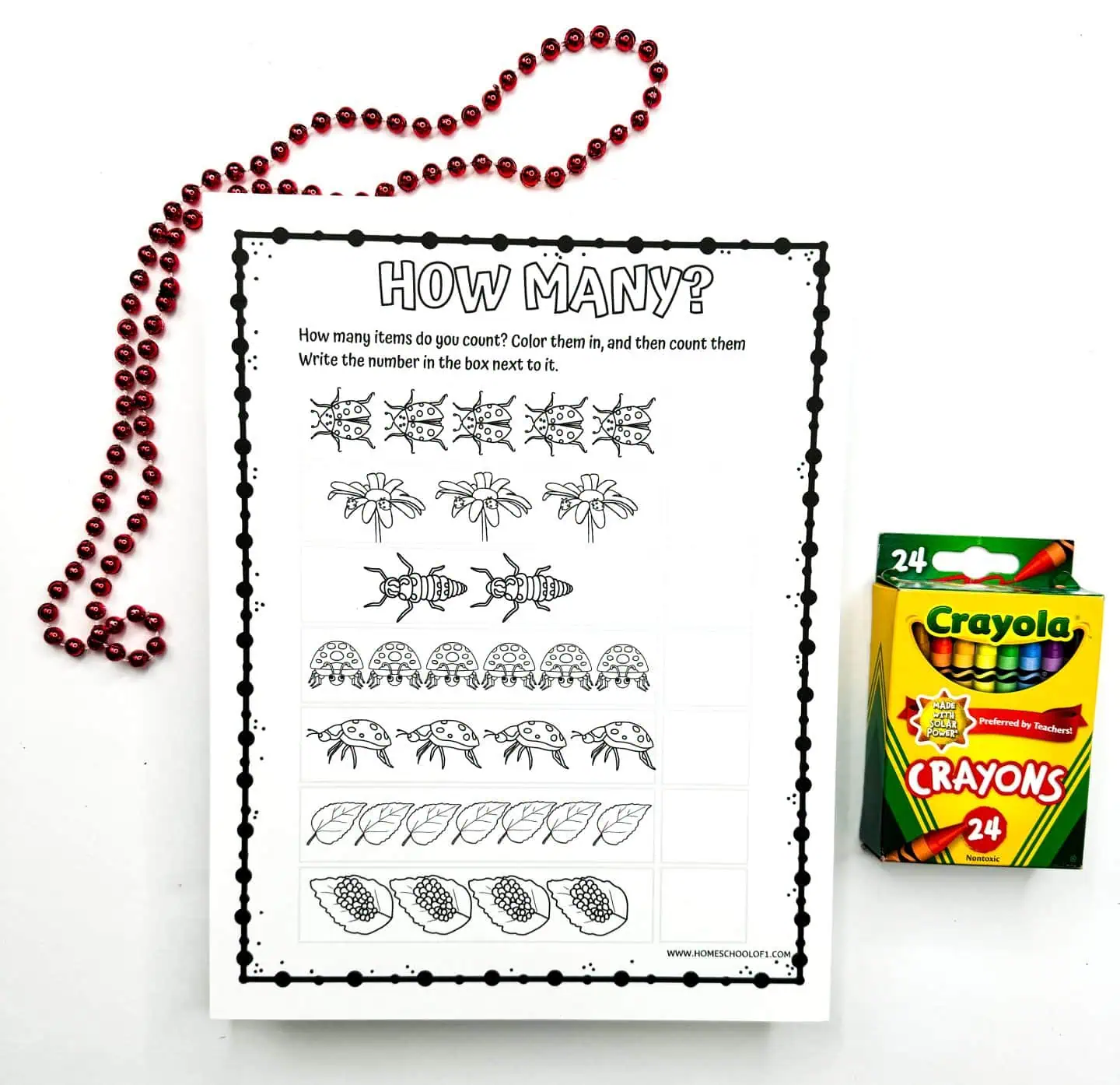 Free Ladybug Math Worksheet for Preschool Counting