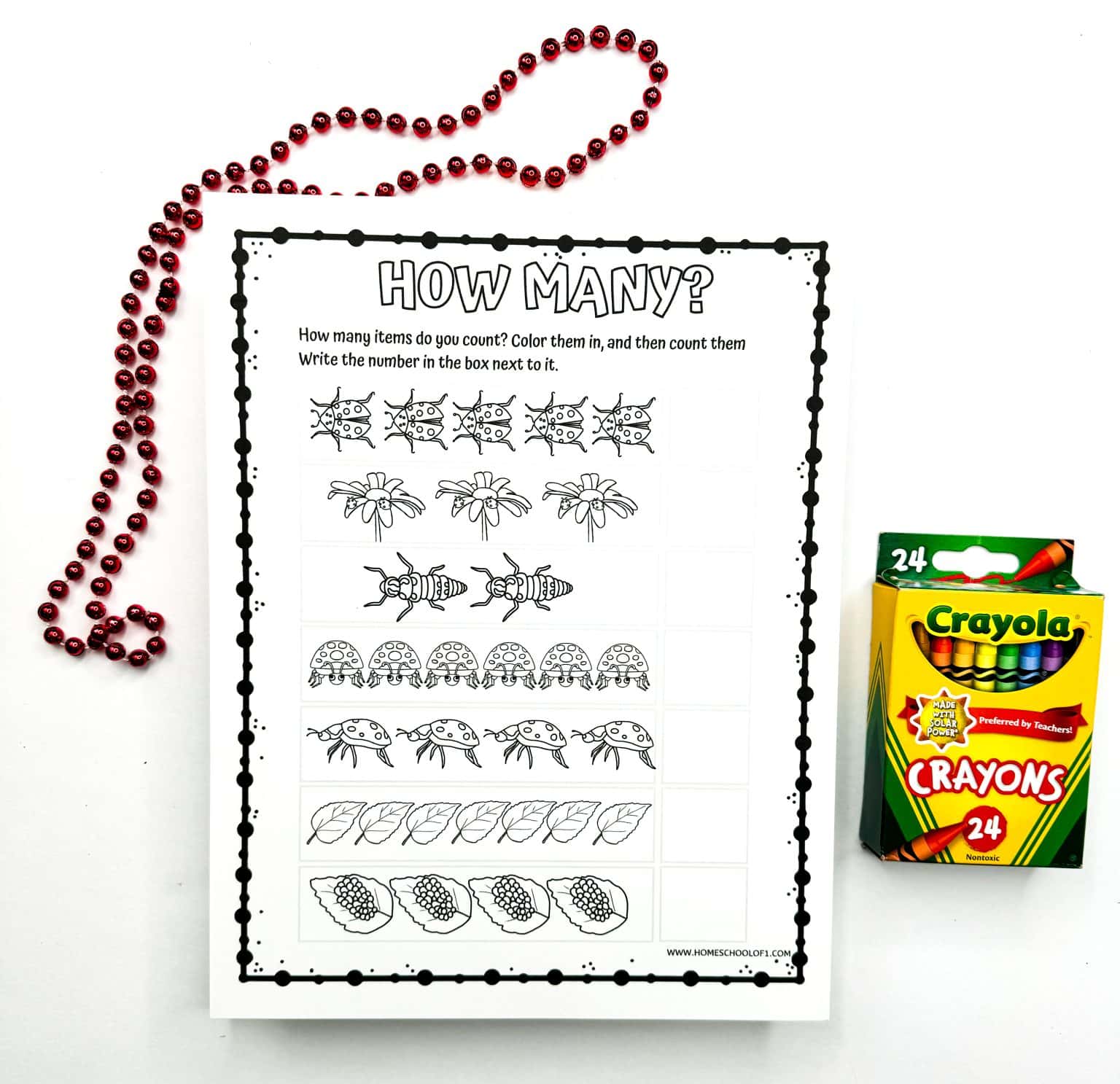 Free Ladybug Math Worksheet for Preschool Counting
