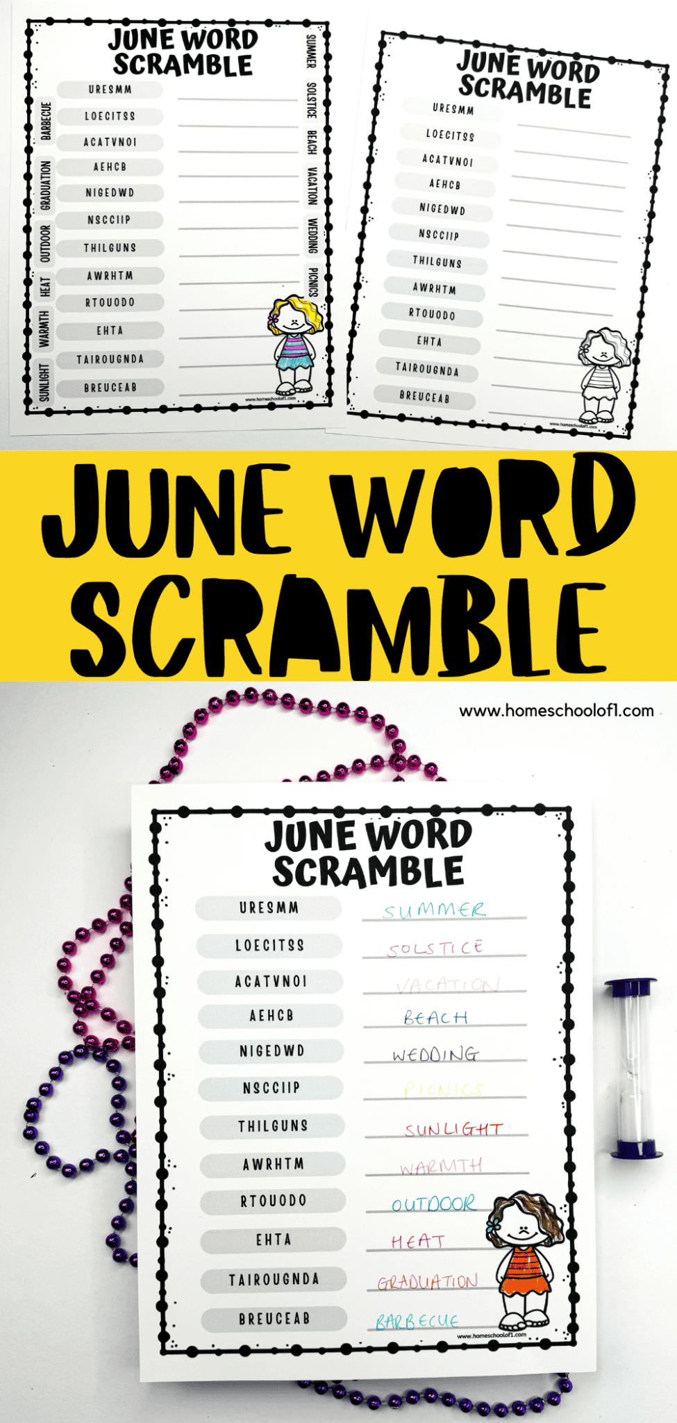 Free June Word Scramble Printable for Summer Fun