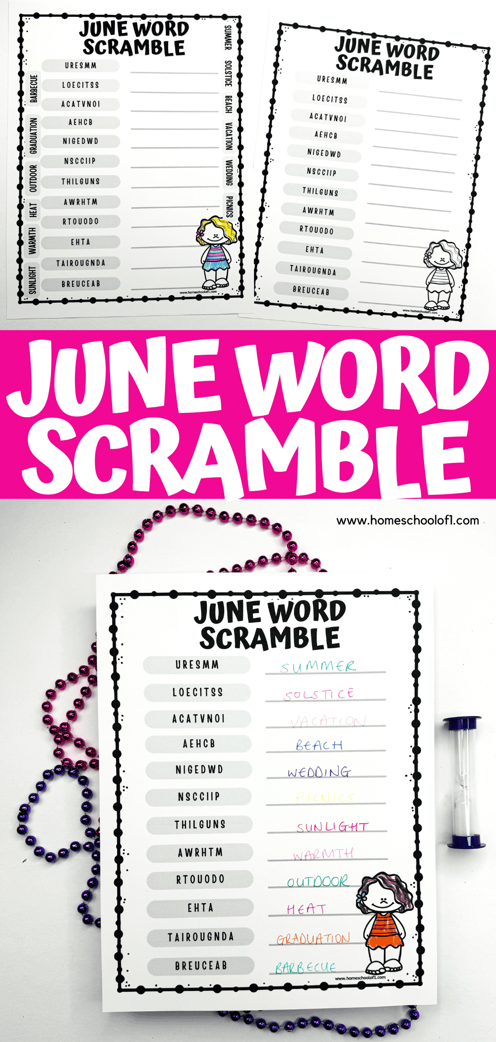 Free June Word Scramble Printable for Summer Fun