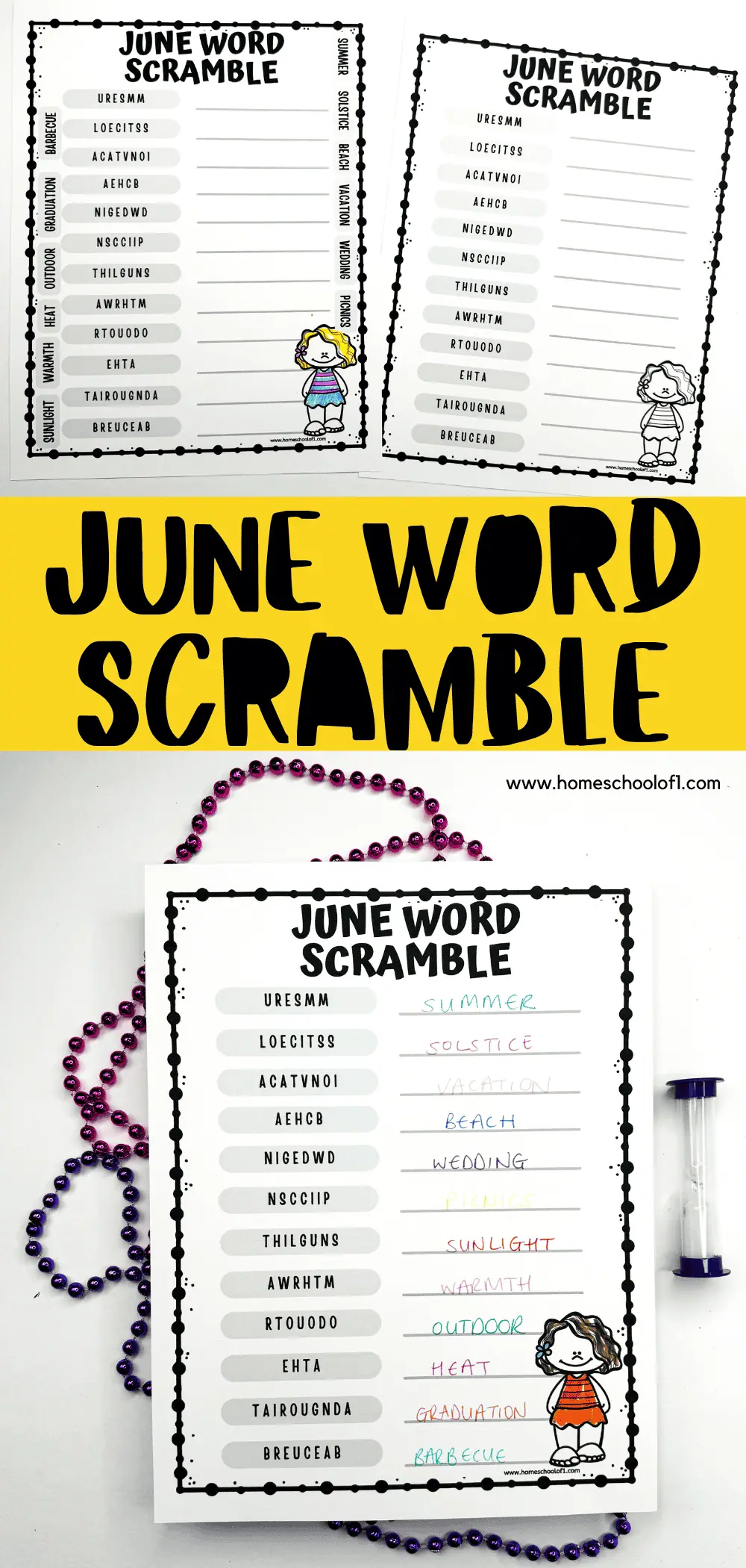 Free June Word Scramble Printable