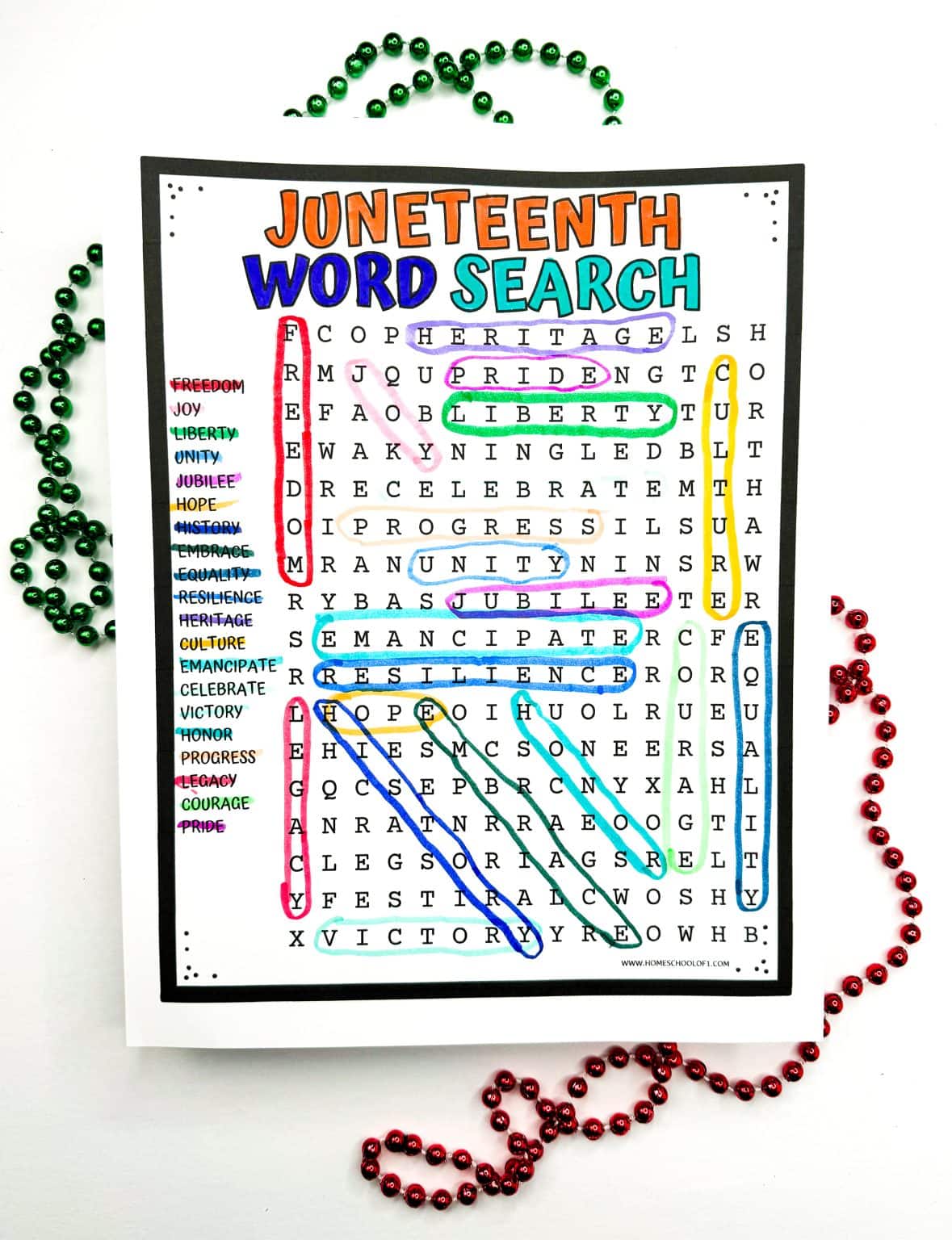 Free Juneteenth Word Search Printable