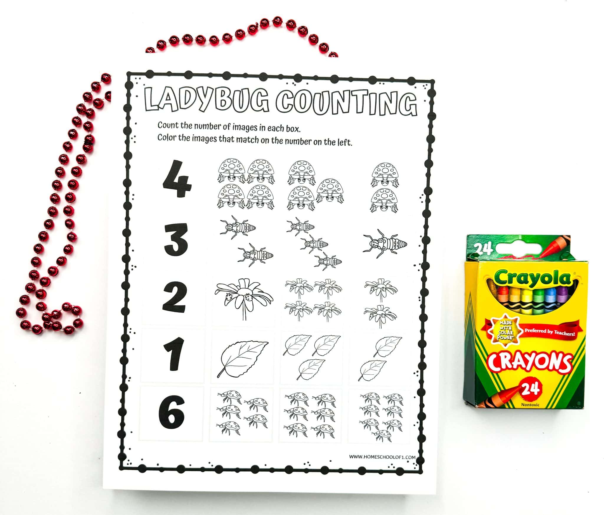 Free Ladybug Math Worksheet for Preschool Counting