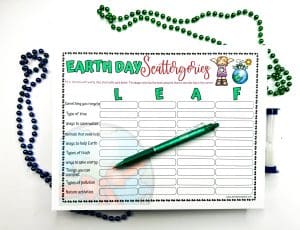 Earth Day Scattergories Free Printable Game