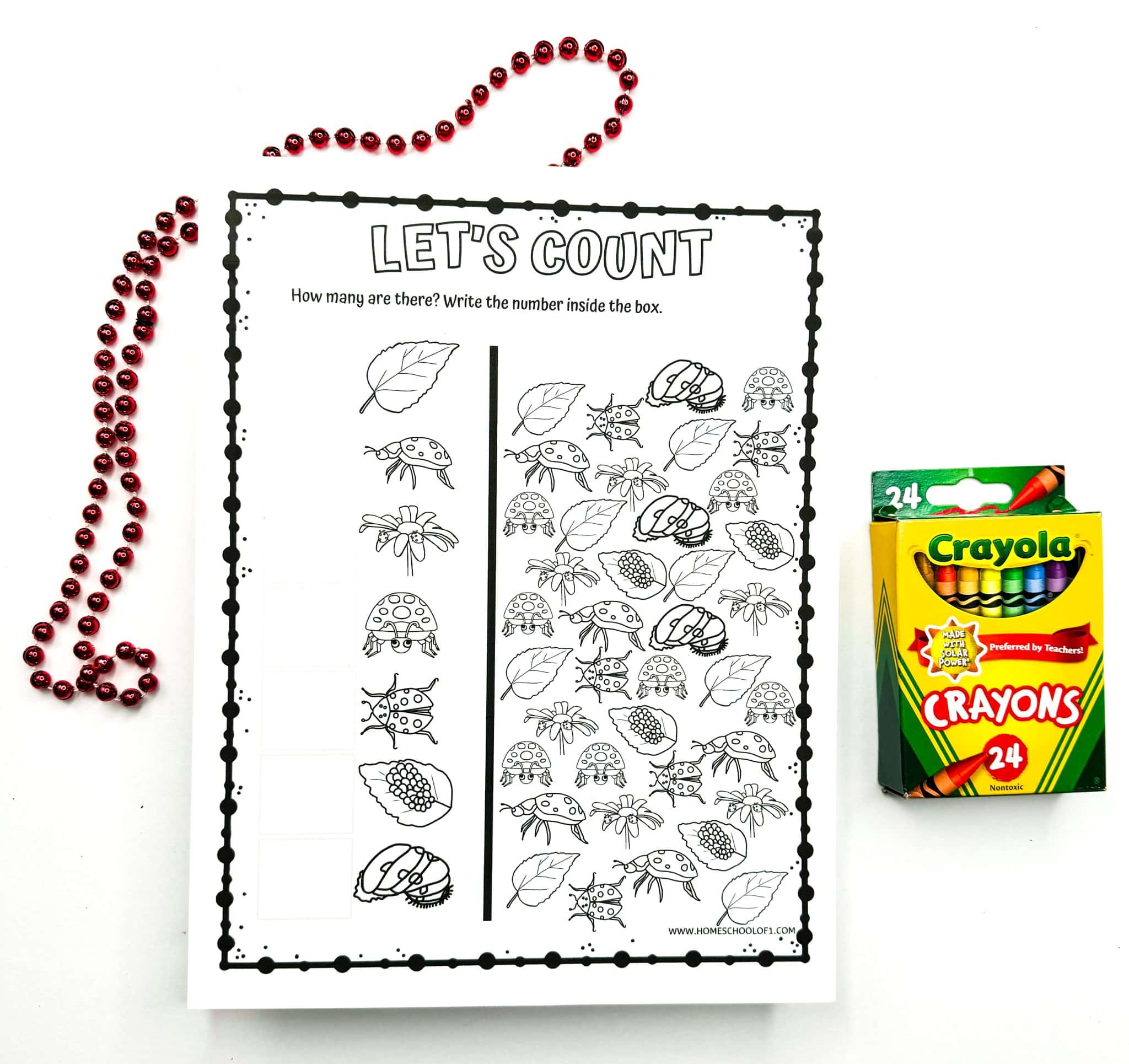 Free Ladybug Math Worksheet for Preschool Counting