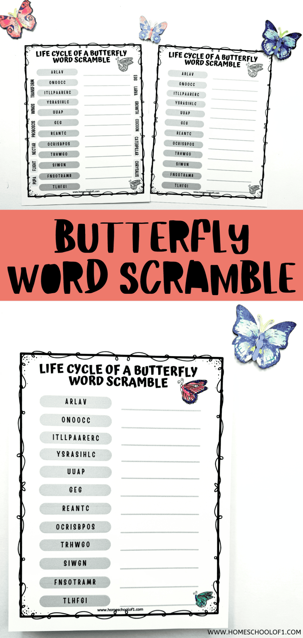 Free Printable Butterfly Word Scramble