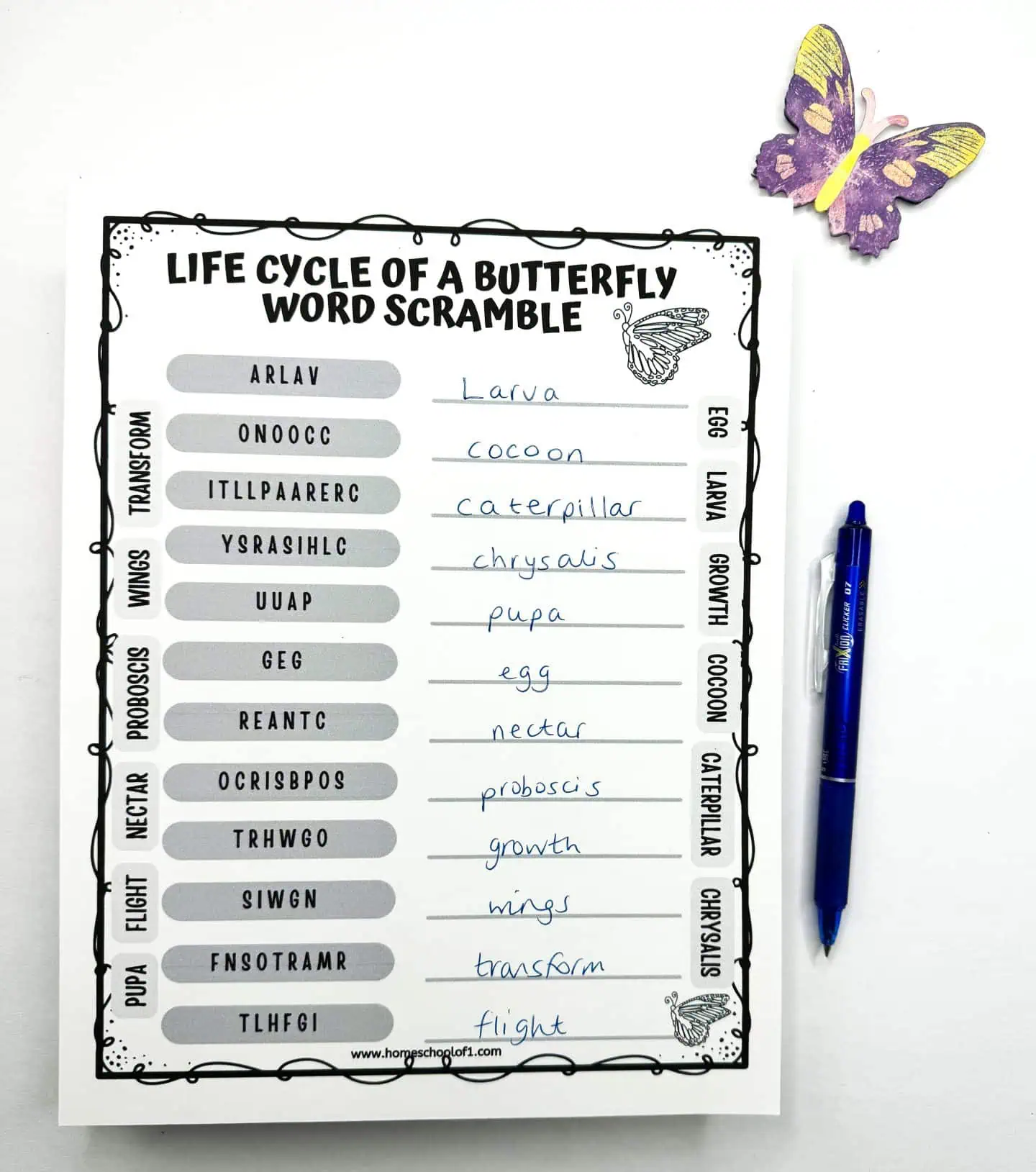 Free Printable Butterfly Word Scramble