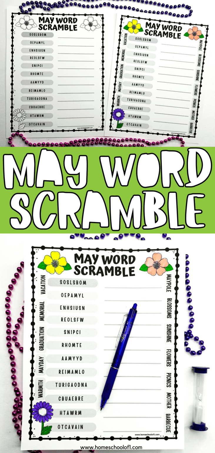 Free May Word Scramble Printable for Kids & Adults