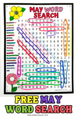 Free May Word Search Printable for Kids