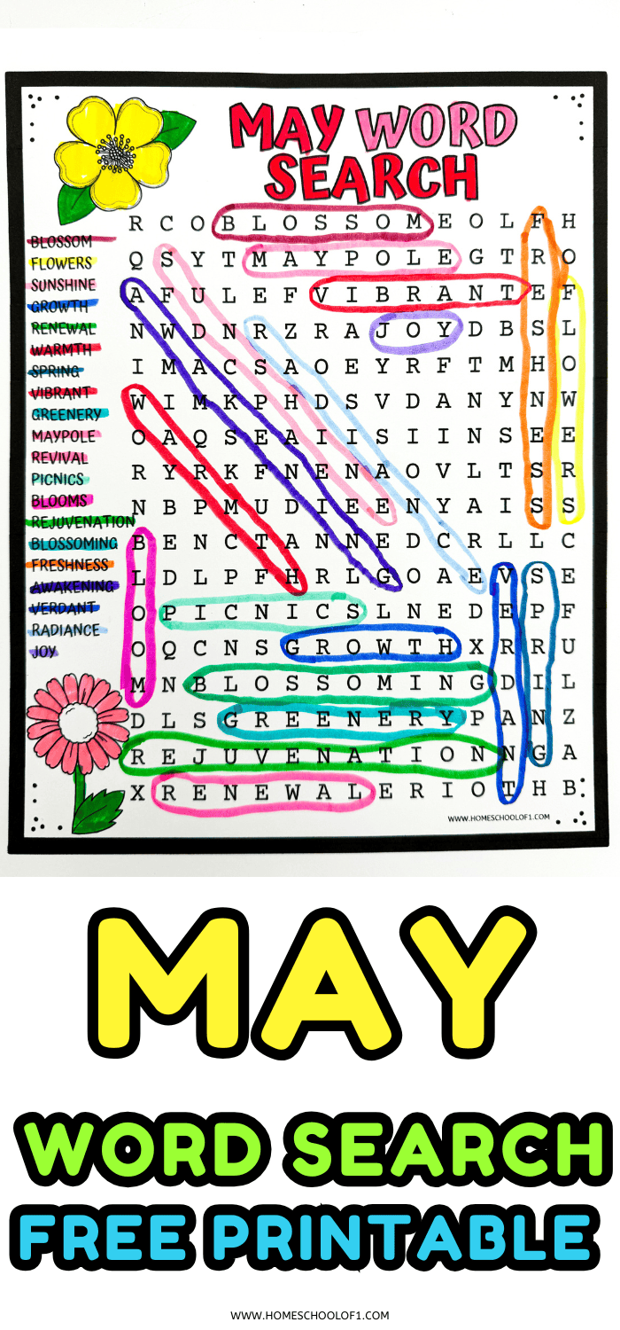 Free May Word Search Printable for Kids