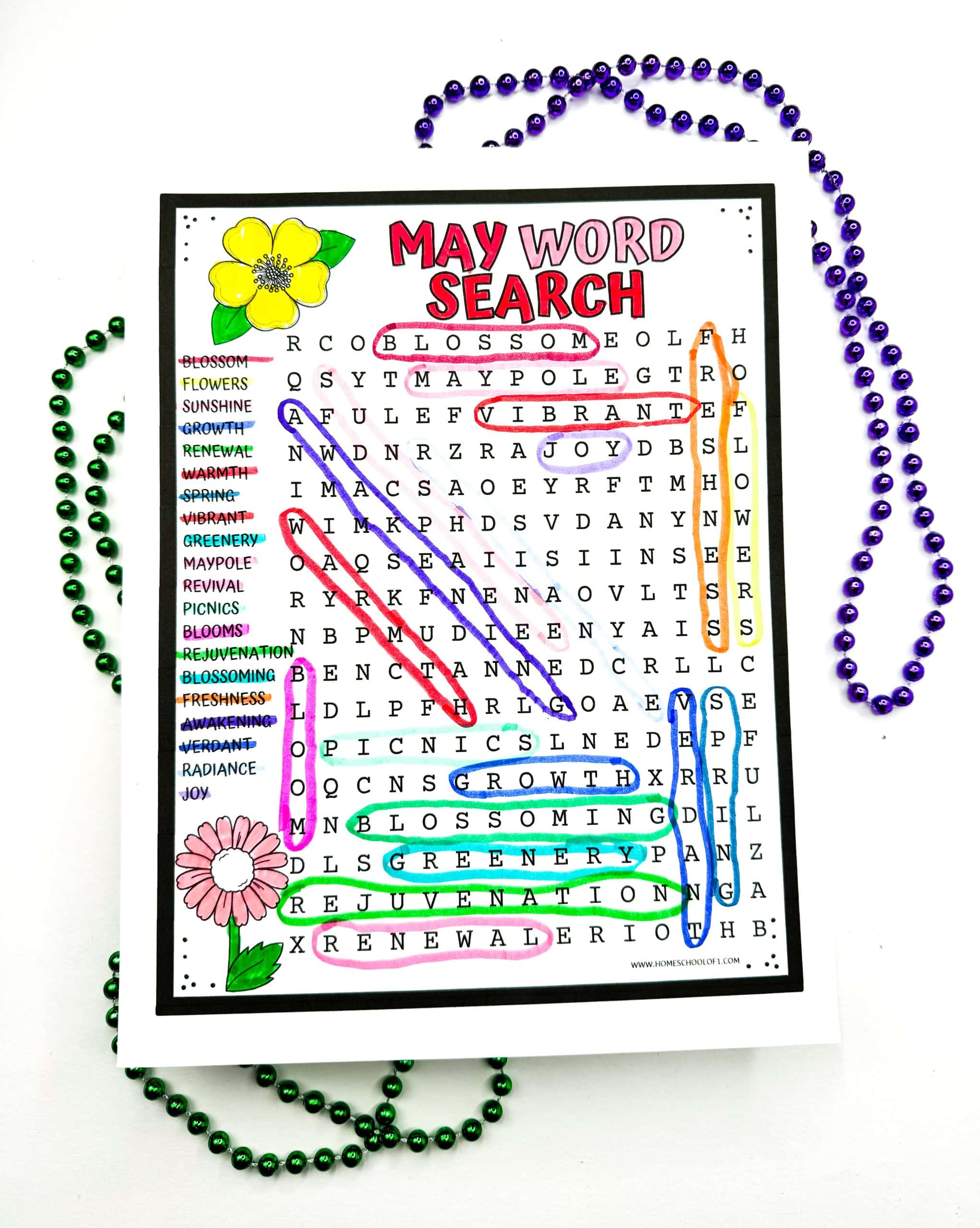 Free May Word Search Printable for Kids