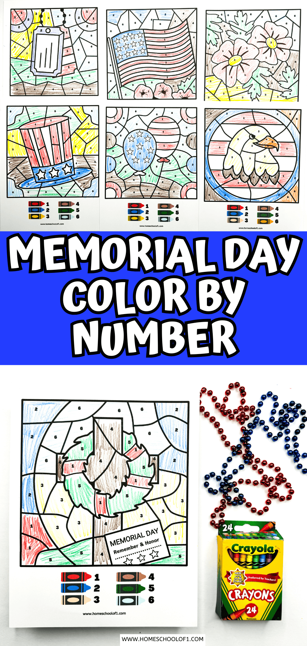 Free Memorial Day Color by Number Worksheets for Kids