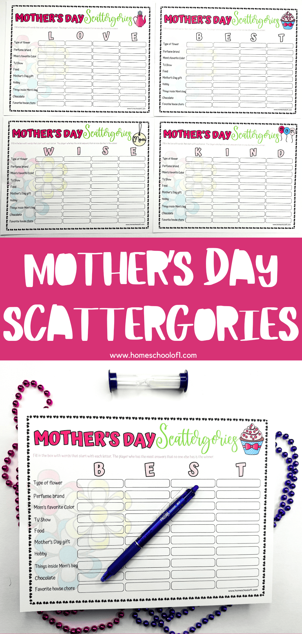 Free Mother’s Day Scattergories Printable Game