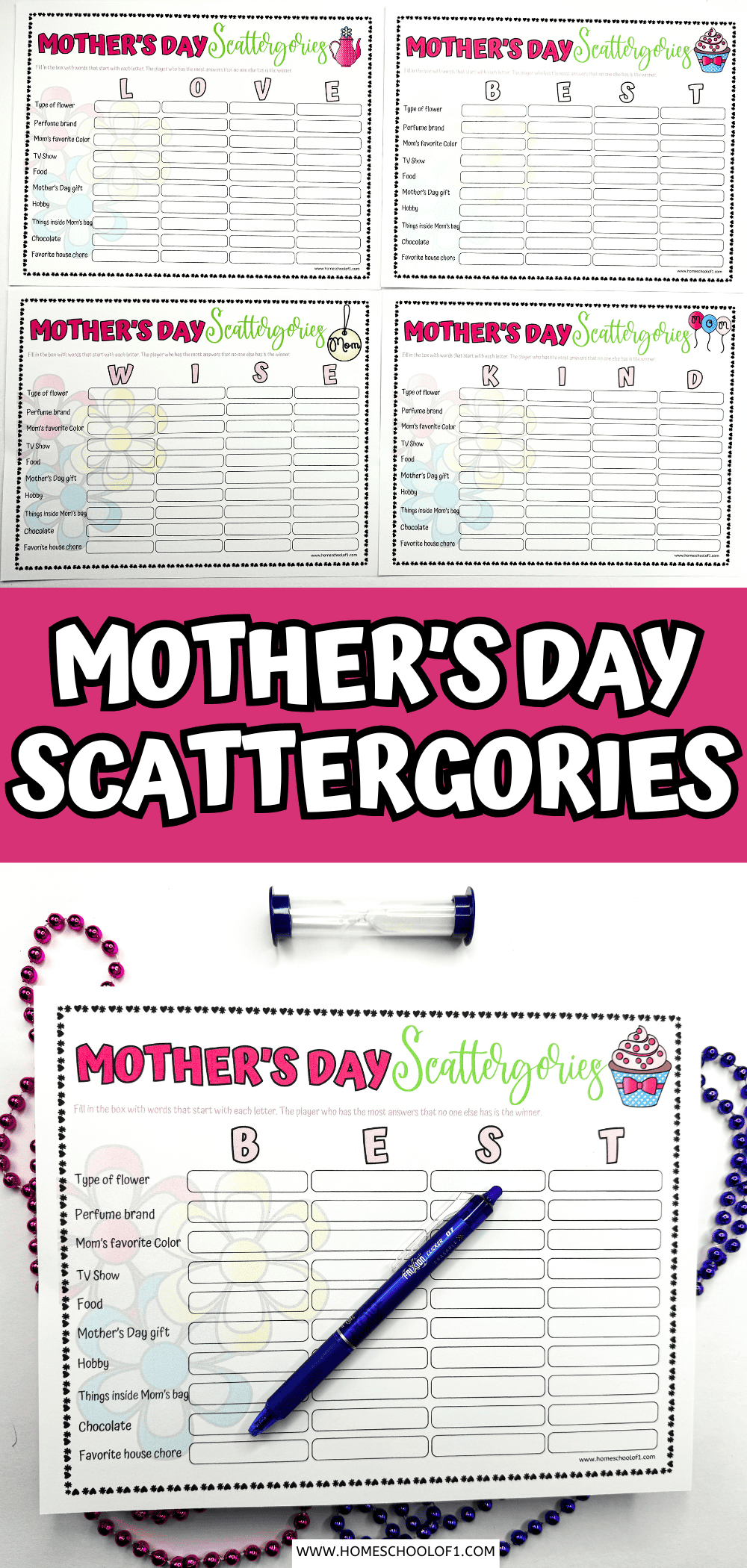 Free Mother’s Day Scattergories Printable Game