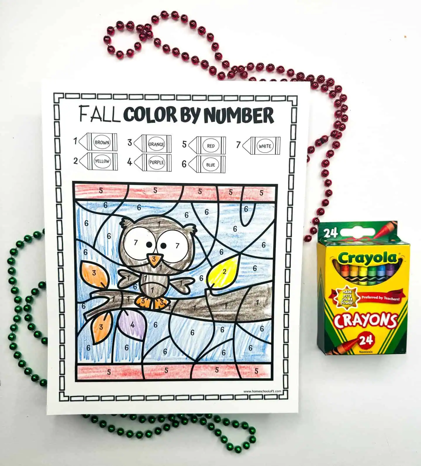 Free Fall Color by Number Worksheets