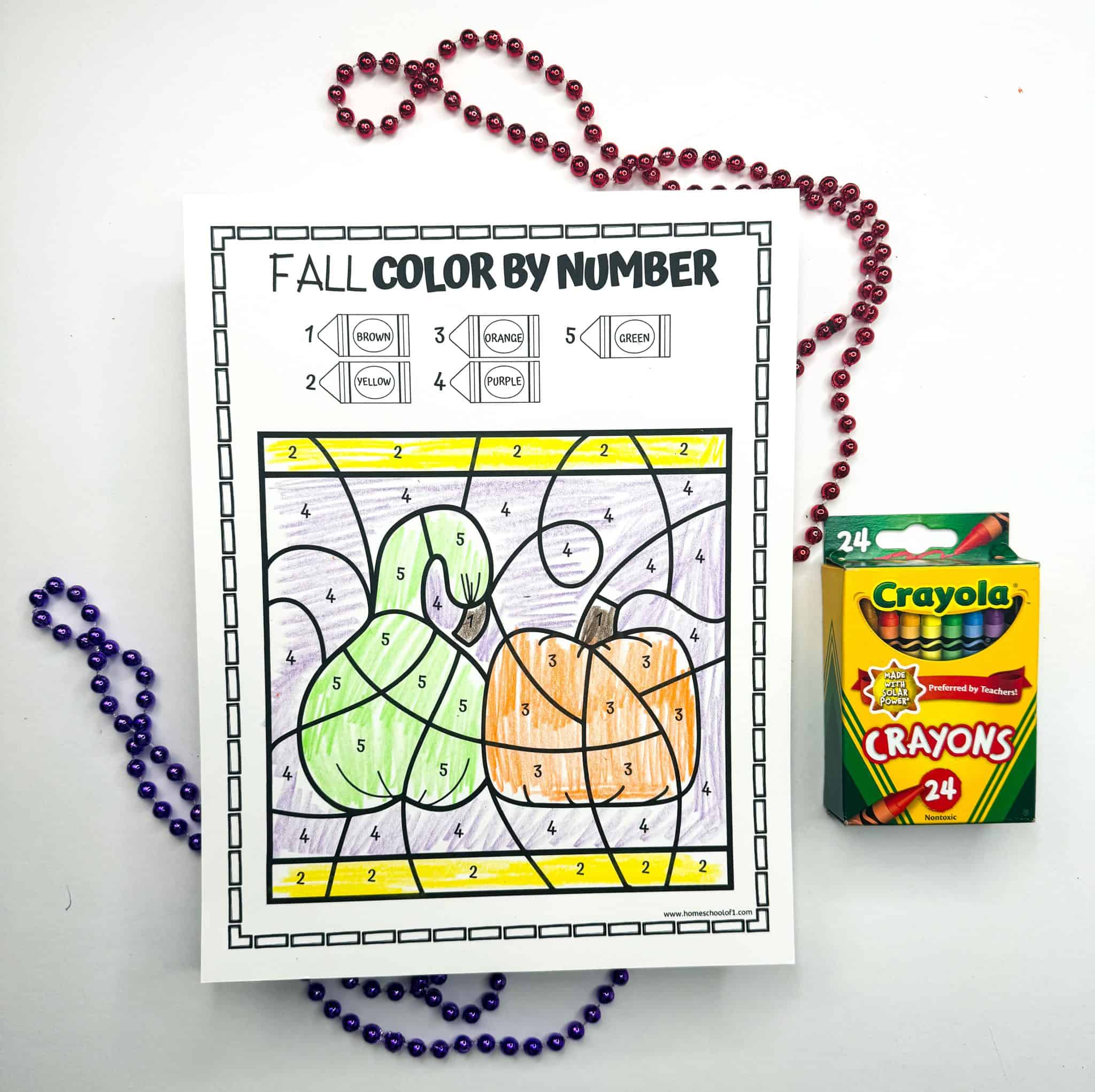 Free Fall Color by Number Worksheets