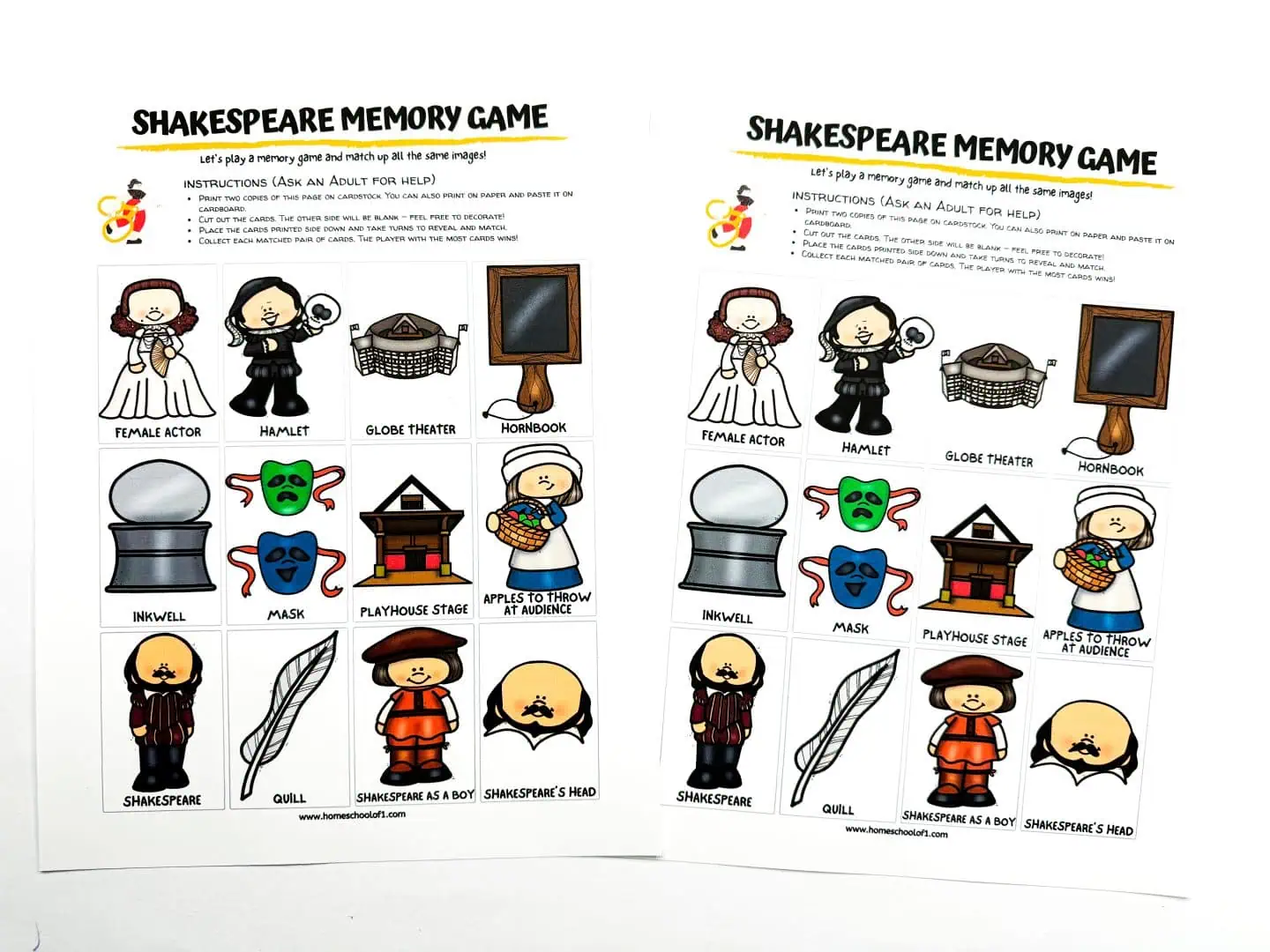 Free Printable Shakespeare Memory Game