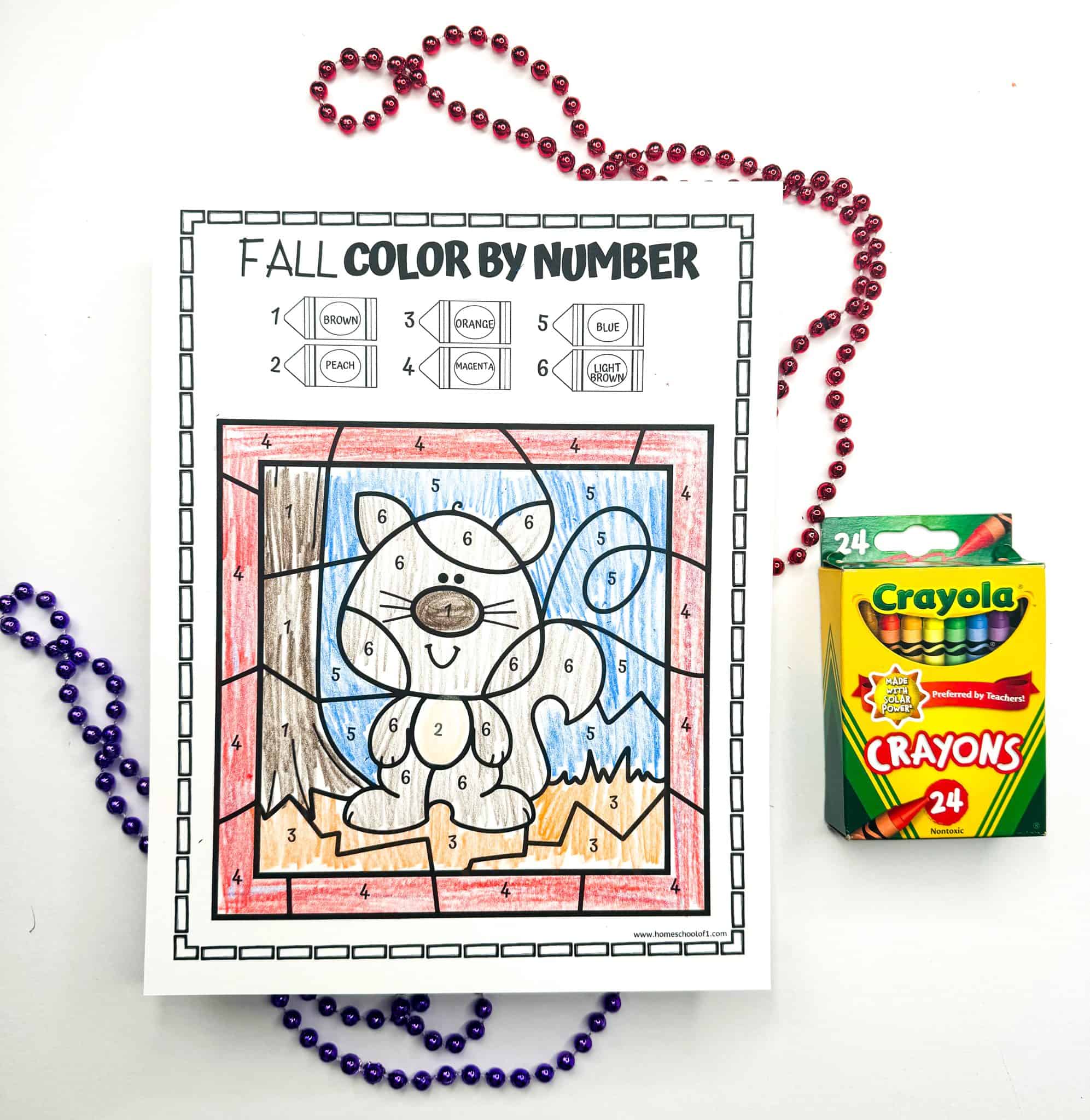 Free Fall Color by Number Worksheets