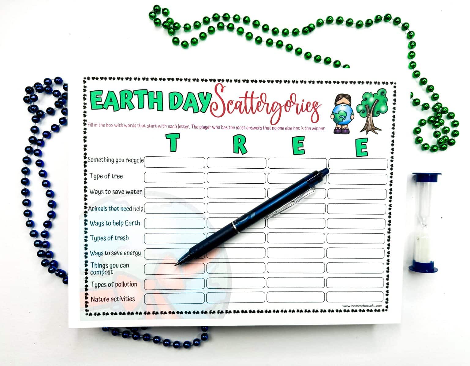 Earth Day Scattergories Free Printable Game