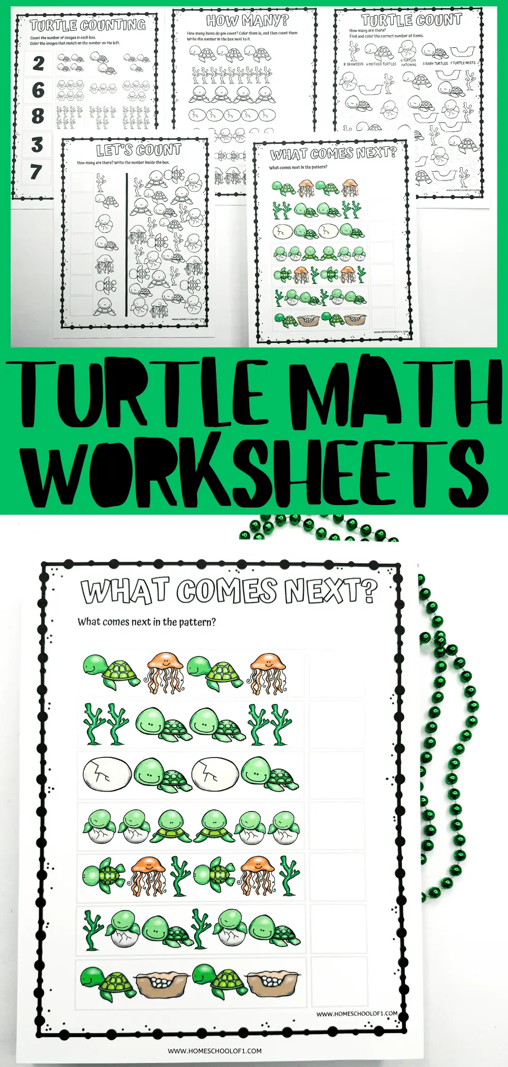 5 Free Turtle Math Worksheets for Preschoolers