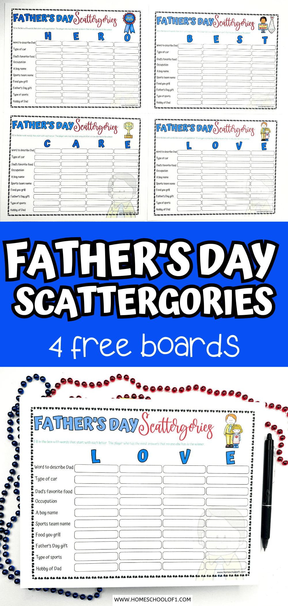 Father’s Day Scattergories Printable Game for Families
