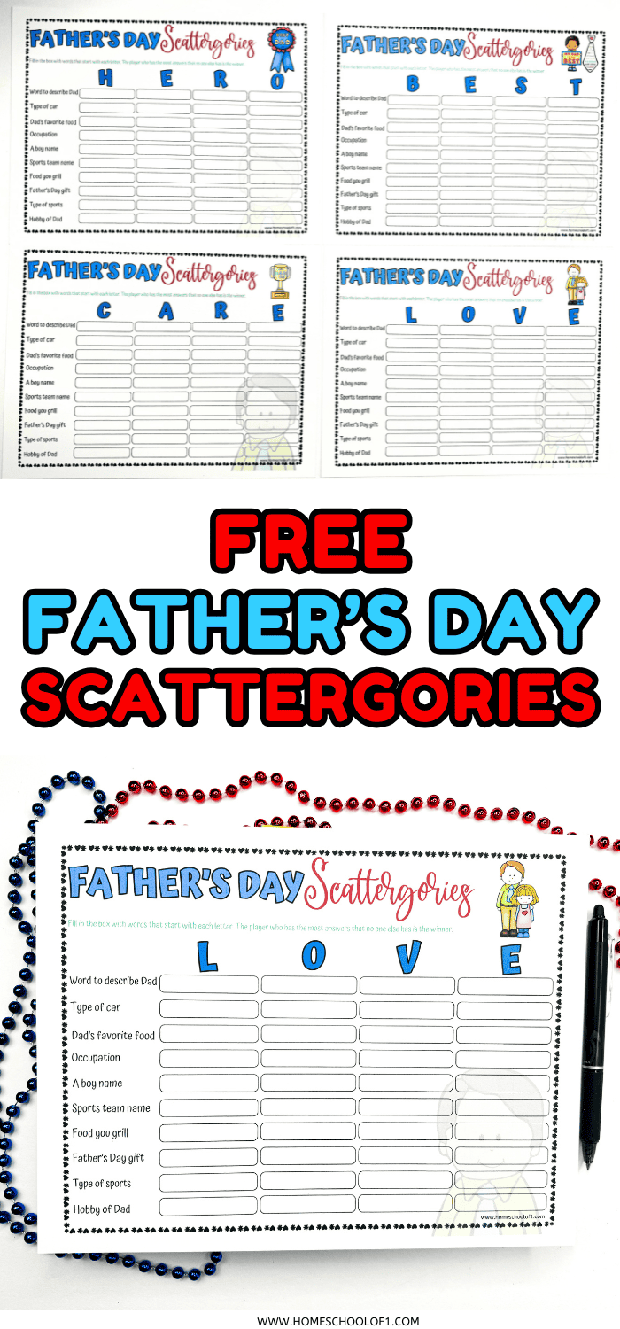 Father’s Day Scattergories Printable Game for Families