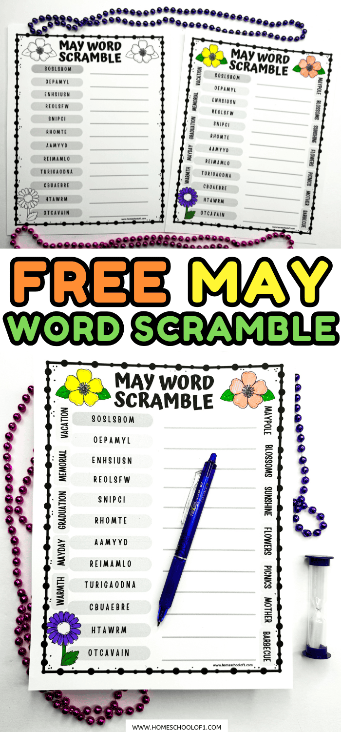 Free May Word Scramble Printable for Kids & Adults