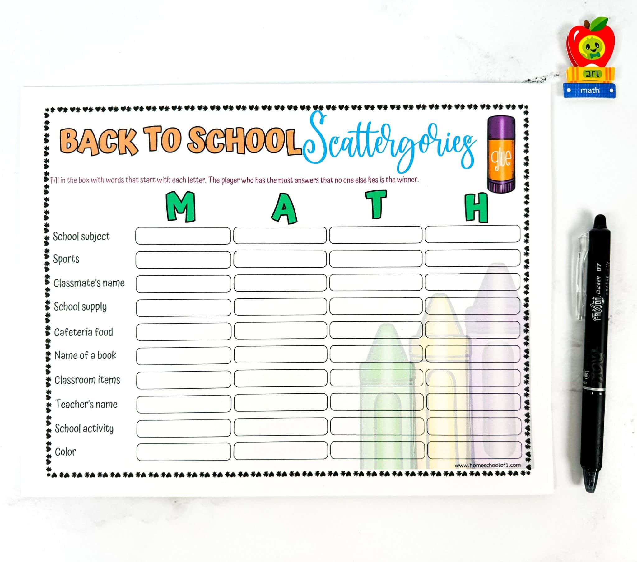 Free Printable Scattergories Lists for Holidays & Educational Fun