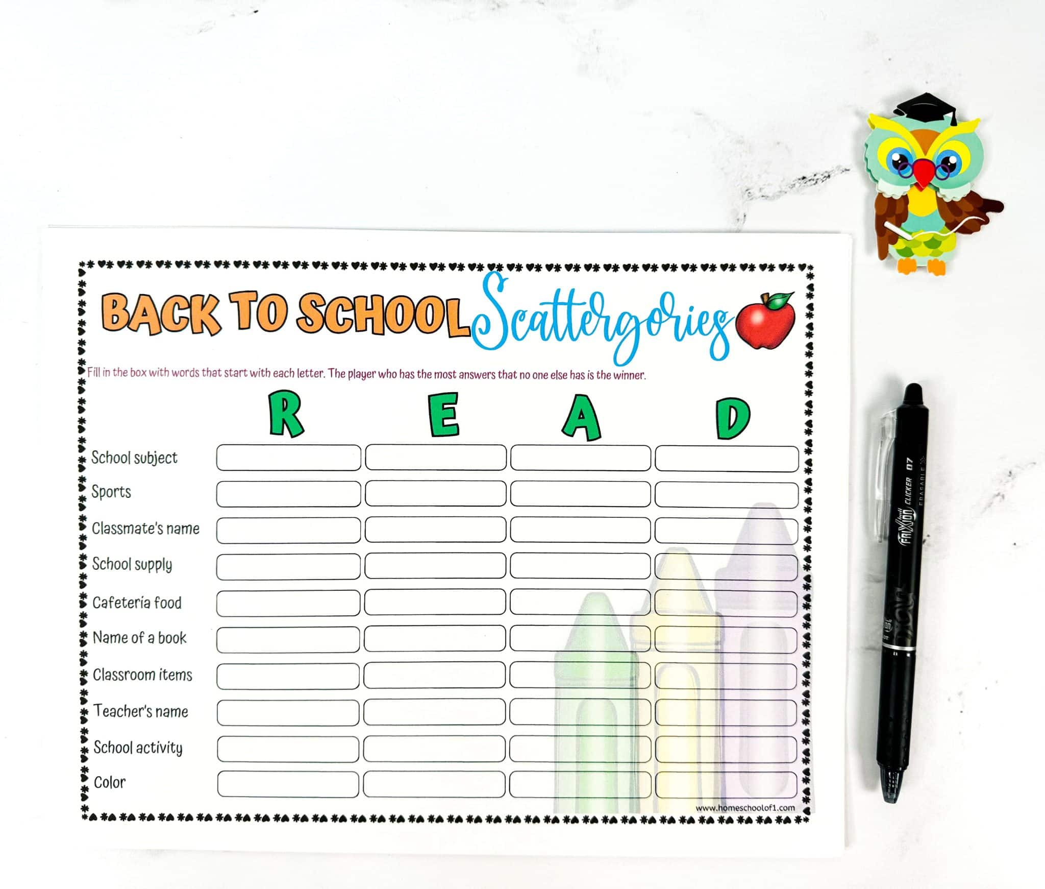 Back to School Scattergories – 4 Free Printable Game Boards