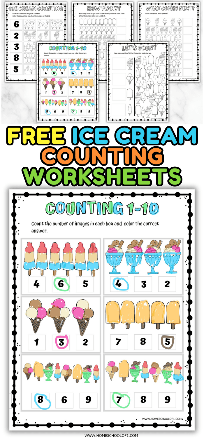 Free Ice Cream Math Worksheets for Preschool & Kindergarten