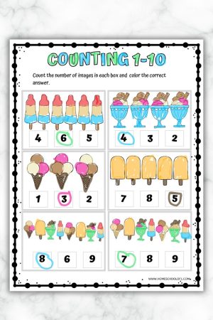 Free Ice Cream Math Worksheets for Preschool & Kindergarten