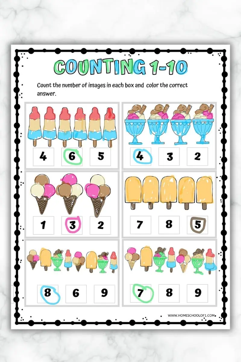 5 Free Ice Cream Math Worksheets for Preschoolers