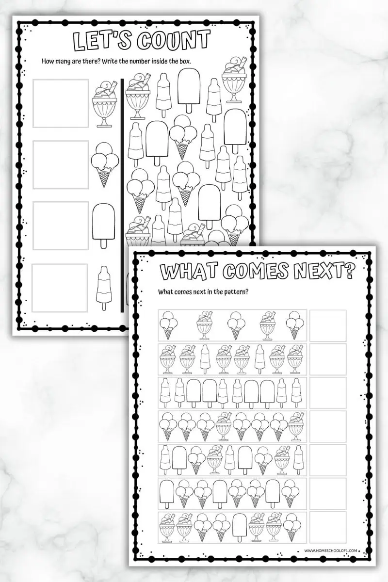 5 Free Ice Cream Math Worksheets for Preschoolers