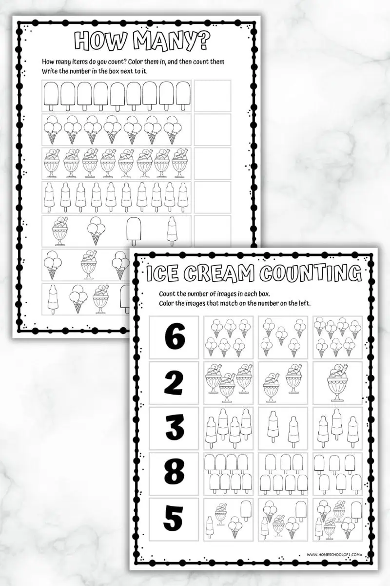 5 Free Ice Cream Math Worksheets for Preschoolers