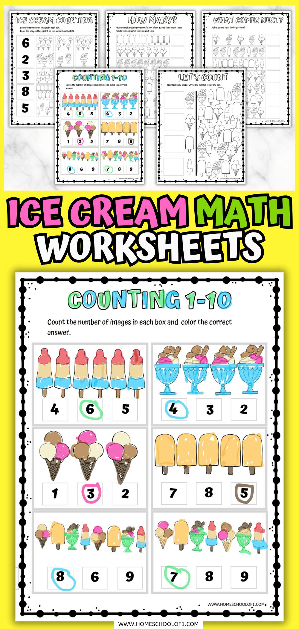 Free Ice Cream Math Worksheets for Preschool & Kindergarten
