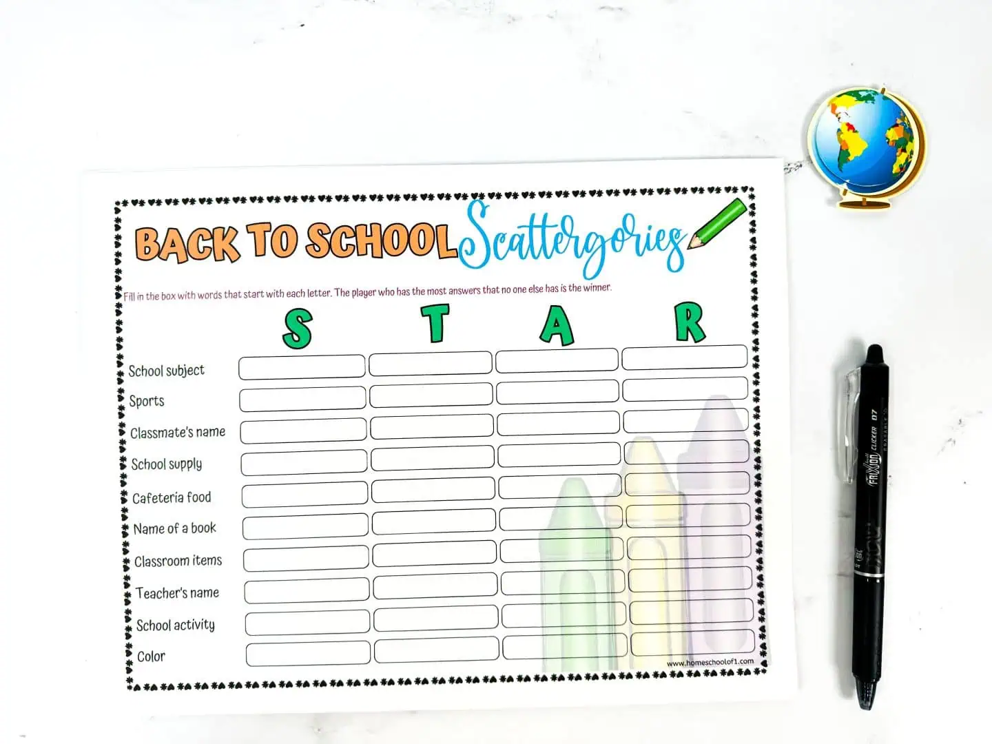 Back to School Scattergories (4 Free Game Boards)